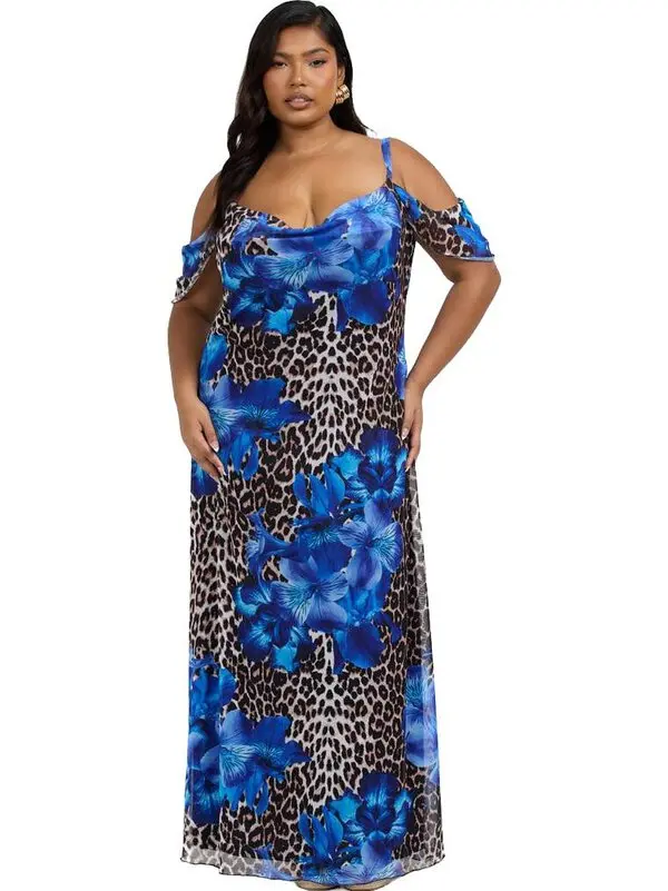 FASHION-SZN CURVE Printed Maxi Dress - Blue