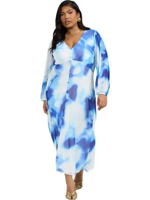 FASHION-SZN CURVE Tie Dye Midi Dress - Blue