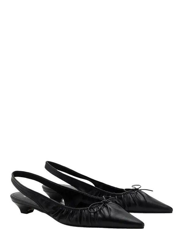 Mango Pointed Toe Slingback Kitten Heel Pumps - Black