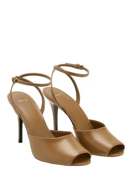 Mango Ankle Strap Peep Toe Sandals - Khaki