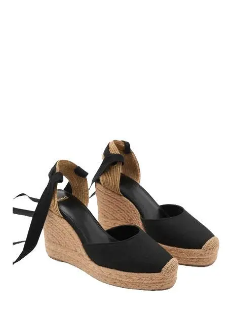 Mango Ankle Wrap Platform Wedge Espadrille - Black