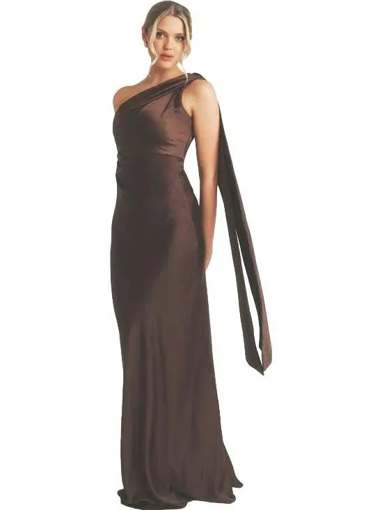 SIX STORIES One-shoulder Satin Bridesmaid Dress - Chocolate