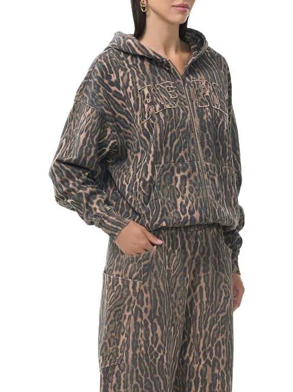 AFRM Cameron Cotton Zip Hoodie - Olive Leopard