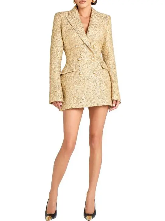 NADINE MERABI Metallic Tweed Cocktail Coat Dress - Gold