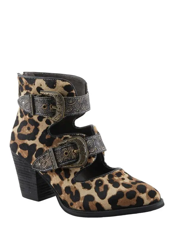 SPRING STEP SHOES Leo Calf Hair Bootie - Black/leopard Print Calf Hair