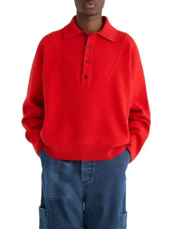 Jacquemus Merino Wool & Cashmere Polo Sweater - Red