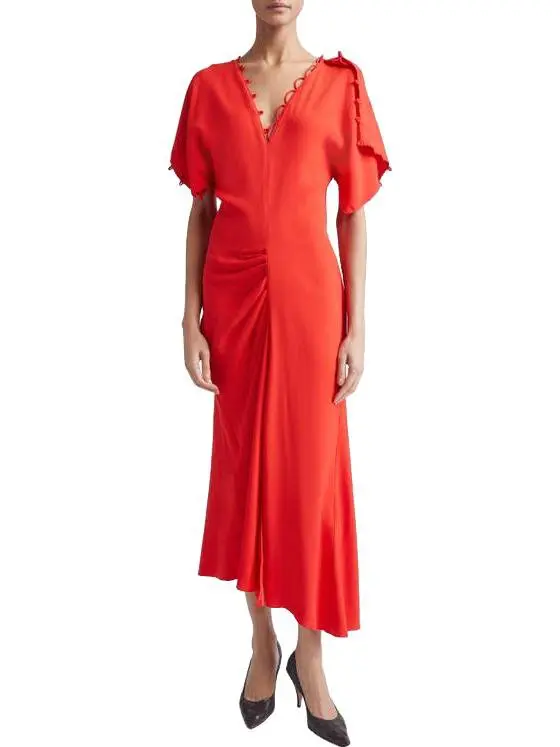 Victoria Beckham Rouleau Trim Draped Midi Dress - Cayenne