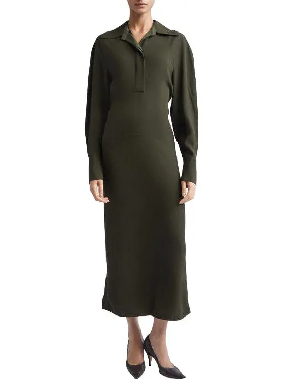 Victoria Beckham Polo-collar Long-sleeve Dress - Dark Olive
