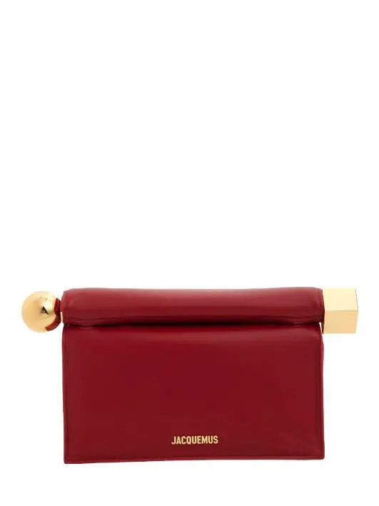 Jacquemus La Pochette Rond Carré Leather Clutch - Dark Red 480
