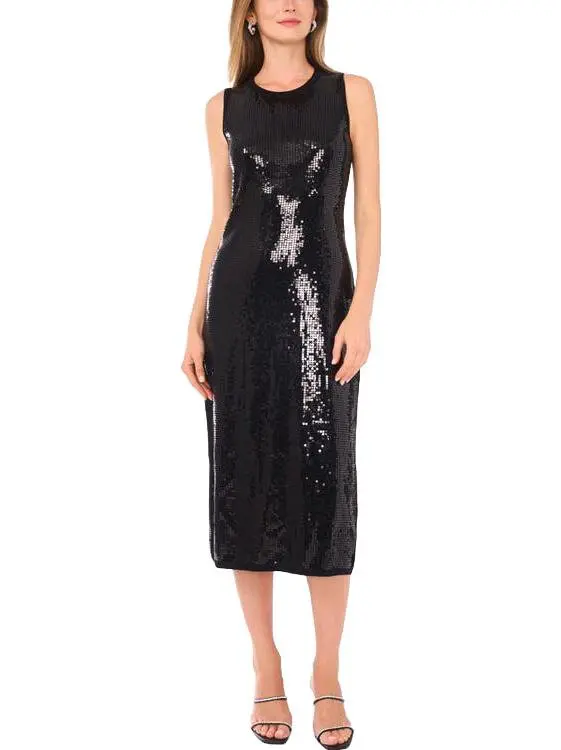 Vince Camuto Crewneck Sleeveless Sequin Midi Dress - Rich Black