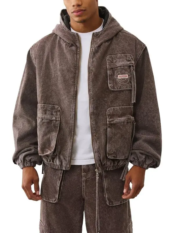 True Religion Big T Boxy Carpenter Jacket - Brown Acid Wash