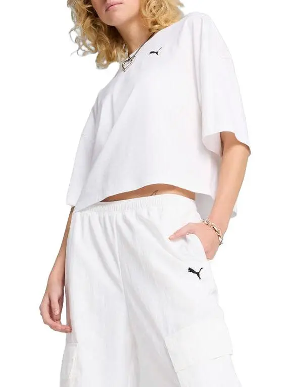 PUMA Oversized Crop Cotton T-shirt - Puma White