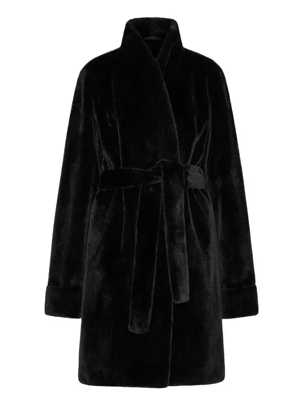 MILLY Faux Mink Wrap Coat - Black