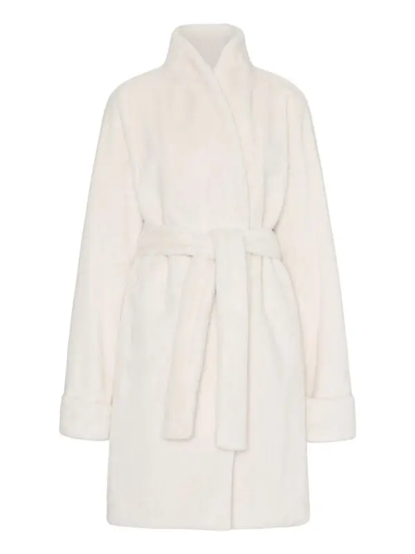 MILLY Faux Mink Wrap Coat - Winter White
