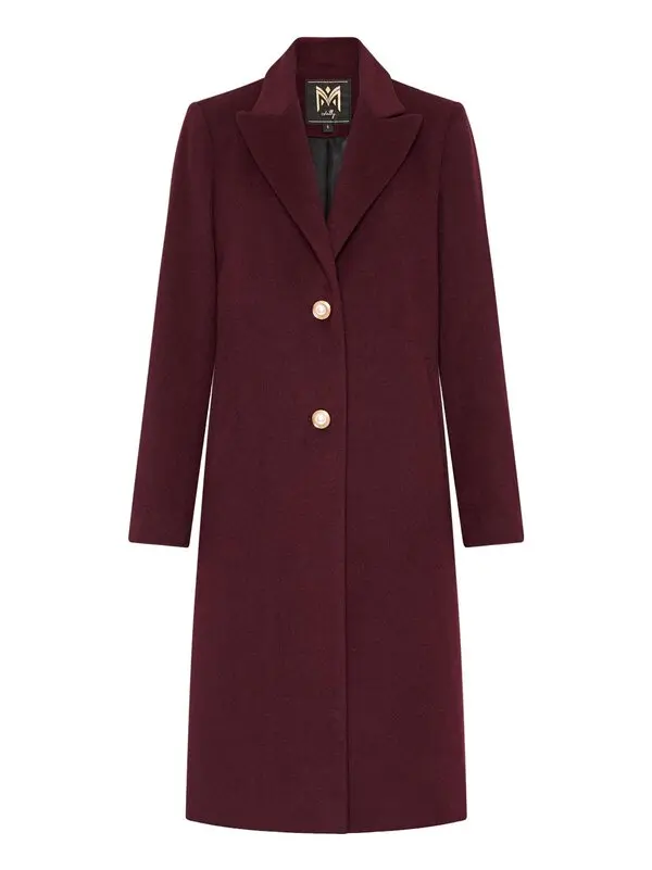 MILLY Single Breasted Wool Coat With Pearl Buttons - Oxblood