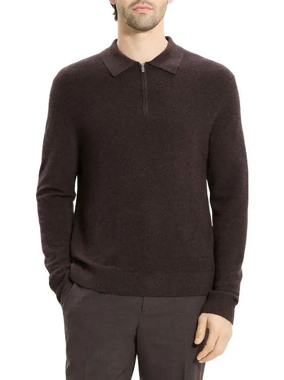 Theory Quarter Zip Cashmere Sweater - Brownwood Melange
