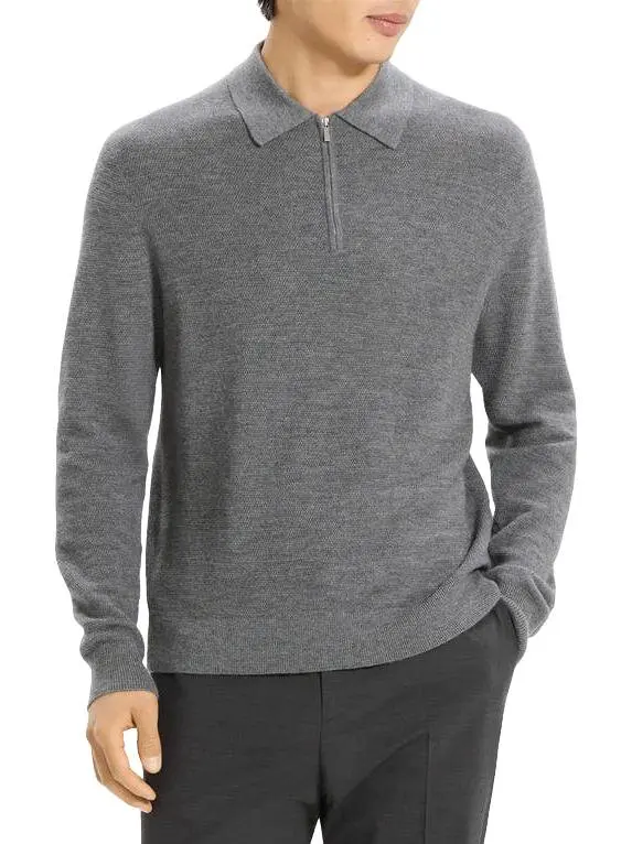 Theory Quarter Zip Cashmere Sweater - Dark Grey Melange