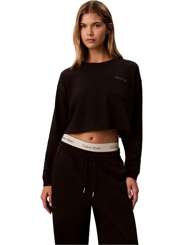Calvin Klein Logo Cotton Jersey Cropped Tee - Black