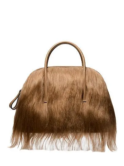 Michael Kors Kaitlin Large Long-hair Shearling Dome Satchel - Brown