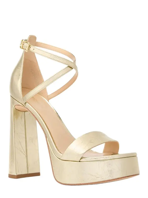 Michael Kors Cami Metallic Leather Platform Sandal - Gold