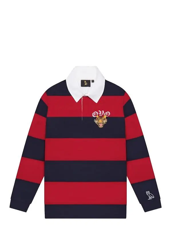 OVO Striped Tiger Rugby Shirt - Red/navy Blue