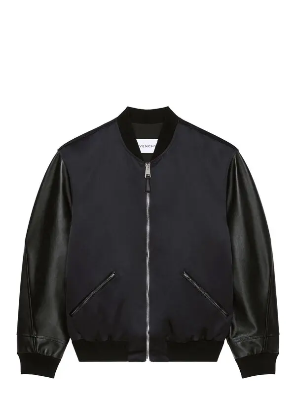 Givenchy Leather And Satin Bomber With Paris Embroidery - Black/black