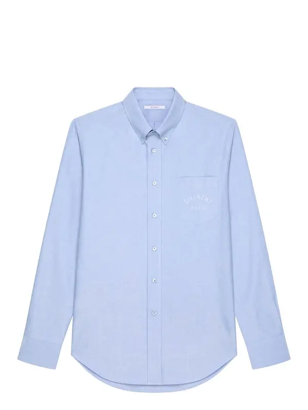 Givenchy Shirt In Cotton Oxford With Paris Embroidery - Baby Blue
