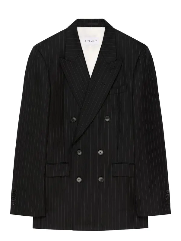 Givenchy Striped Wool Double-breasted Fitted Jacket - Black/grey