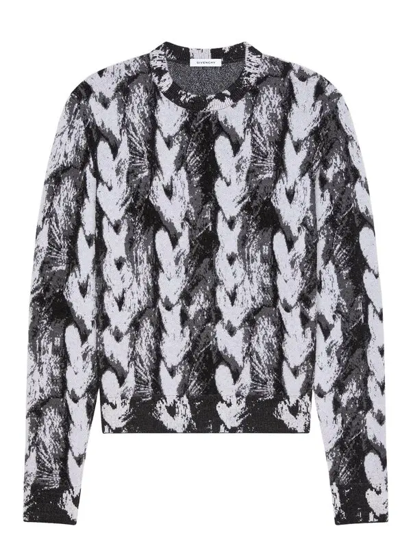 Givenchy Mix Wool Knit Sweater With Hair Jacquard - Black/grey/white