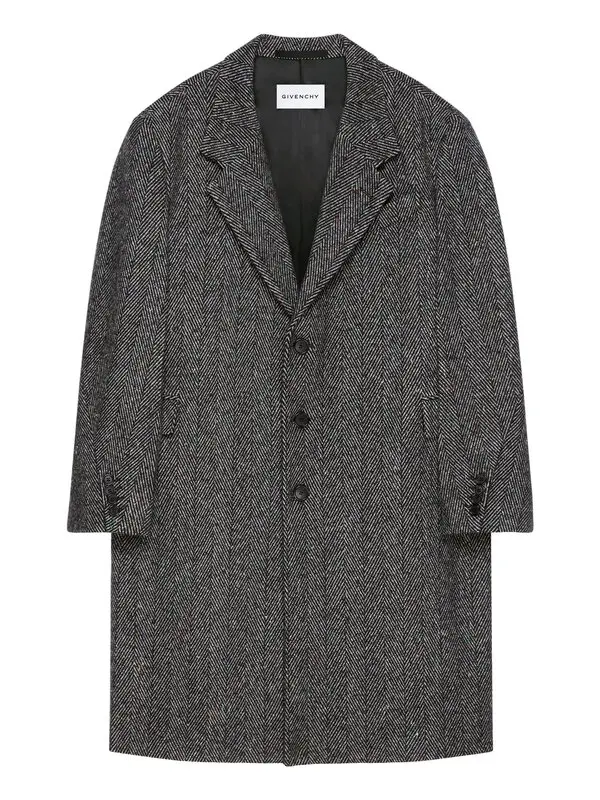 Givenchy Tailored Wool Herringbone Coat - Black/white