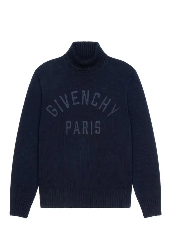 Givenchy Turtleneck Sweater With Paris Embroidery - Dark Navy
