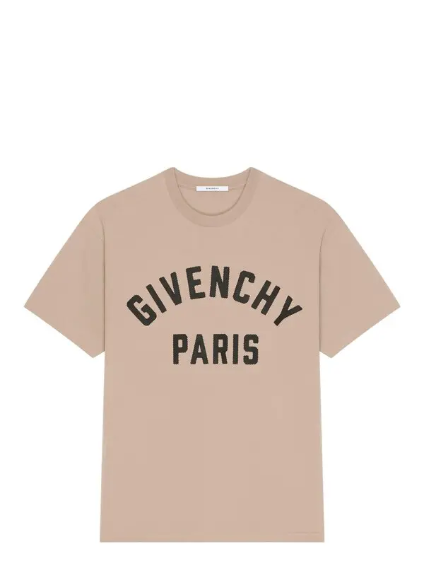 Givenchy T-shirt In Cotton With Paris Embroidery - Beige/black