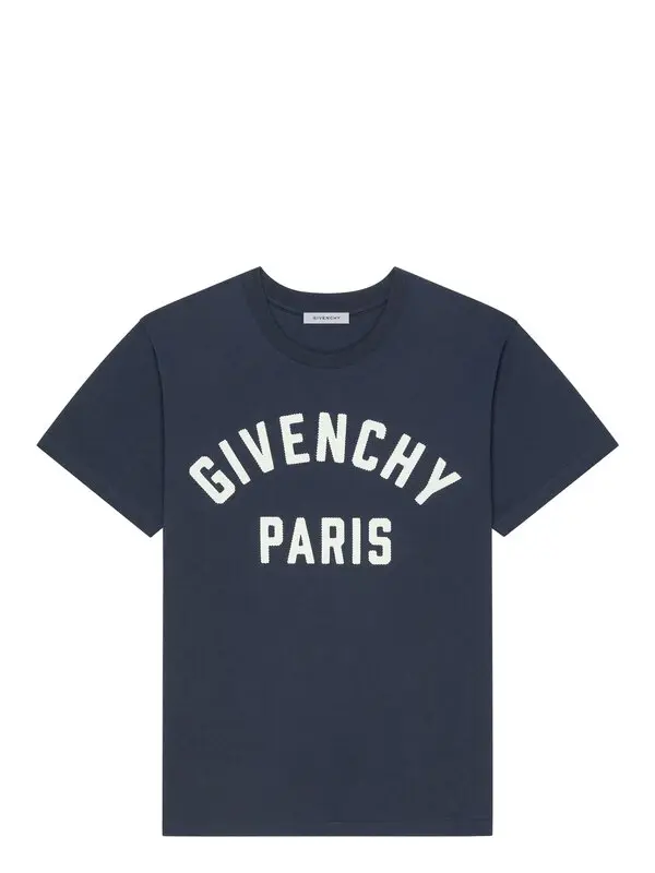Givenchy T-shirt In Cotton With Paris Embroidery - Navy/white