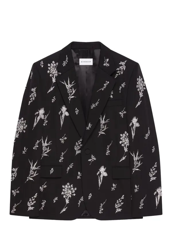 Givenchy Single Breasted Jacket In Crystal Embroidered Wool - Black