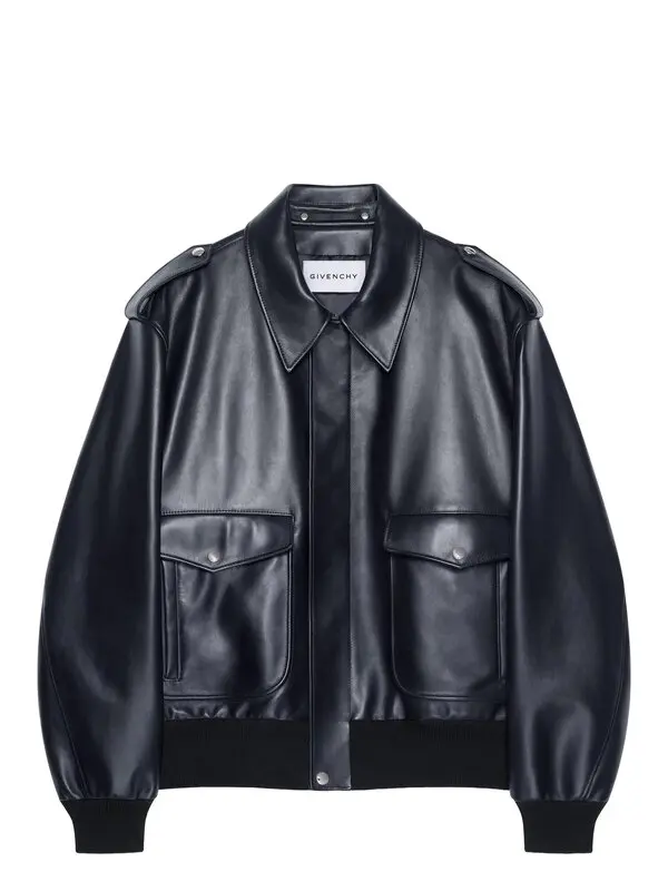 Givenchy Aviator Jacket In Calfskin Leather - Dark Navy