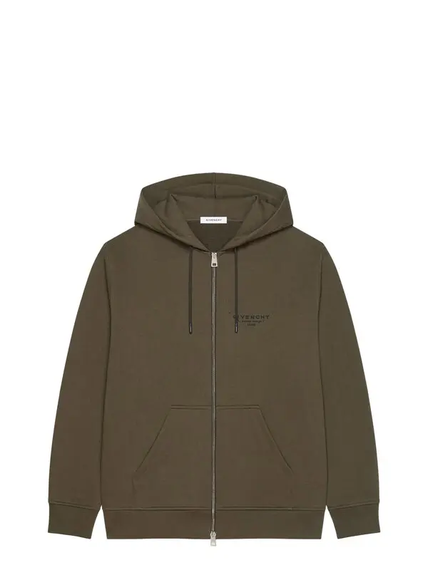 Givenchy Stamp Print Zipped Fleece Hoodie - Khaki