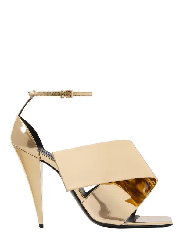 Givenchy Sliced Square Heeled Mirror Leather Sandals - Golden