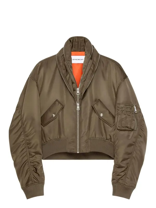 Givenchy Nylon Bomber Jacket With Zipped Shawl Collar - Khaki