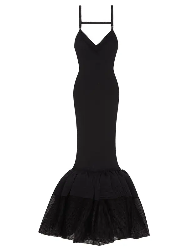 Givenchy Open Back Ruffled Dress In Fine Rib - Black