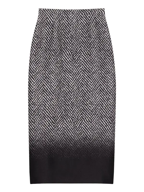 Givenchy Midi Pencil Skirt In Herringbone Mixed Wool - Black/white