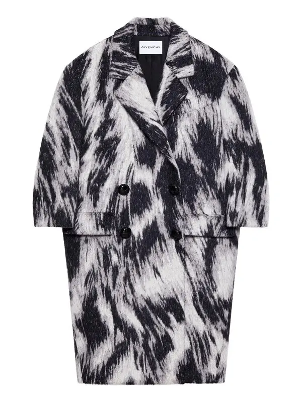 Givenchy Three-quarter Sleeved Wool Jacquard Coat With Animal Print - Grey Mix