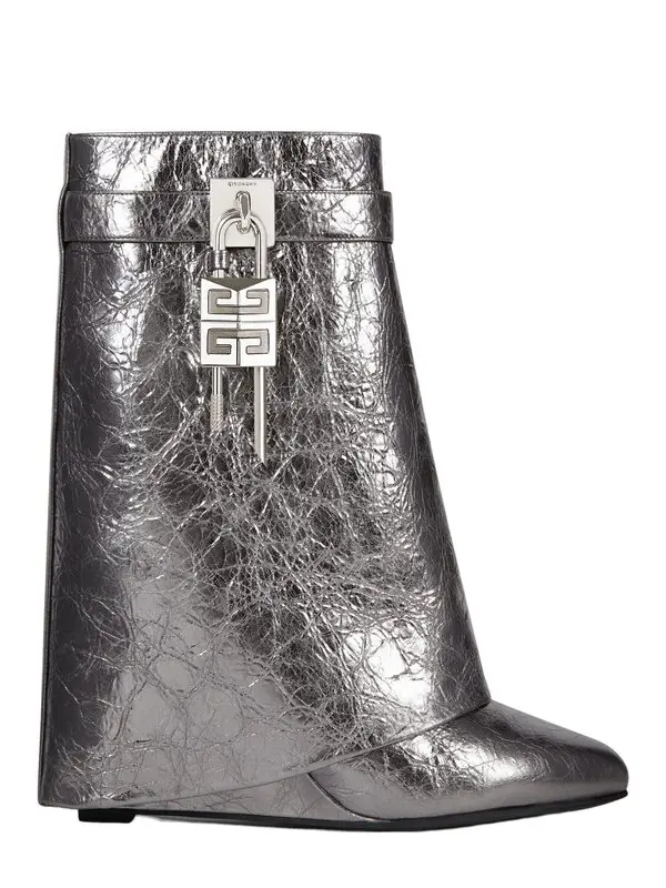 Givenchy Shark Lock Laminated Leather Ankle Boots - Silvery Grey