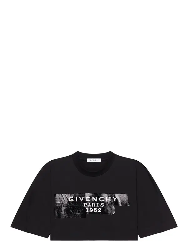 Givenchy Cropped Cotton T-shirt With Tape Print - Black