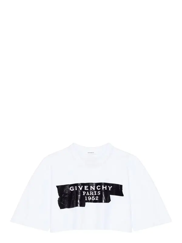 Givenchy Cropped Cotton T-shirt With Tape Print - White
