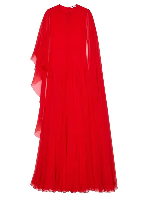 Givenchy Chiffon Evening Dress With Cape - Red
