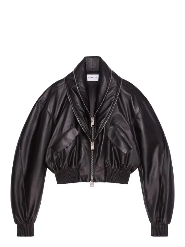 Givenchy Nappa Leather Bomber Jacket With Zipped Shawl Collar - Black