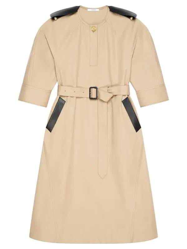 Givenchy Cotton Twill Dress With Leather Details - Beige