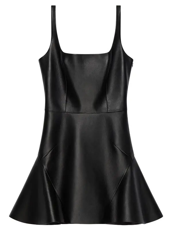 Givenchy Leather Fluted Mini Dress - Black