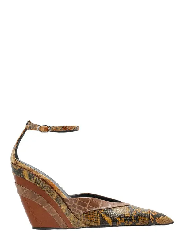 Marni Wedge Sandals With Snakeskin Motif - Brown