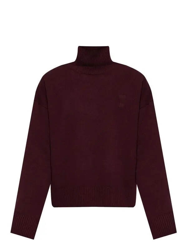 Ami Wool And Cashmere Turtleneck Sweater - Burgundy